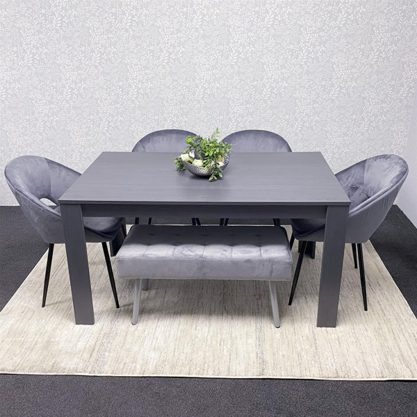 Fairmont Park Dark Grey Dining Table with Grey Velvet Chairs With Bench Dining Table Set ...